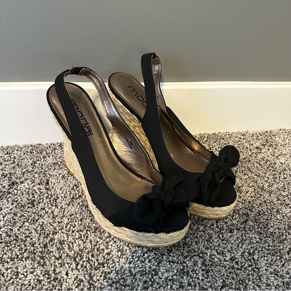 Moda Spana | Shoes | Moda Spana Feminine Peep Toe Wedges Black | Poshmark